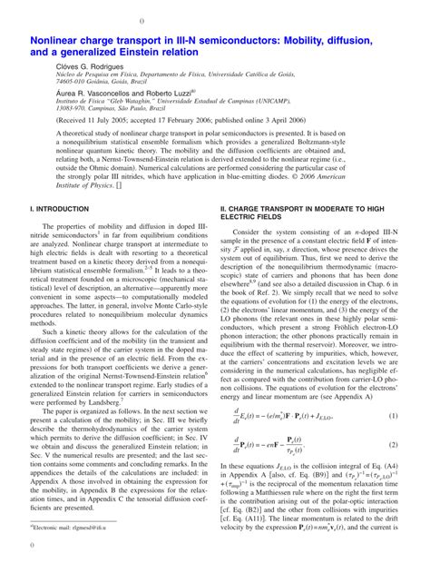 Pdf Nonlinear Charge Transport In Iii N Semiconductors Mobility