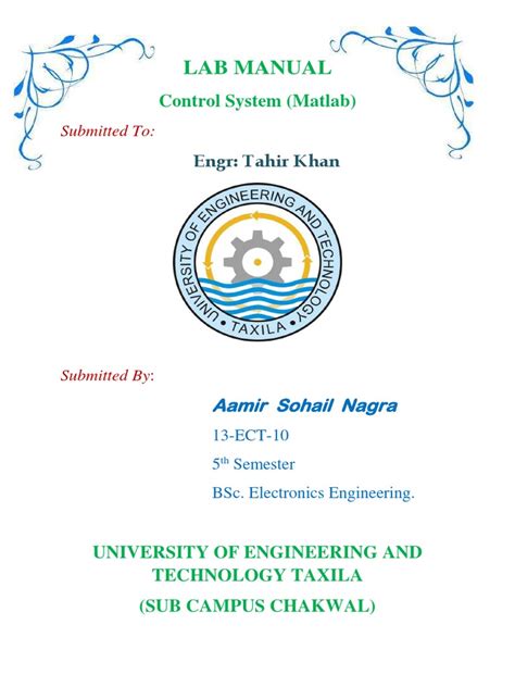 Lab Manual Control System Matlab Aamir S Pdf