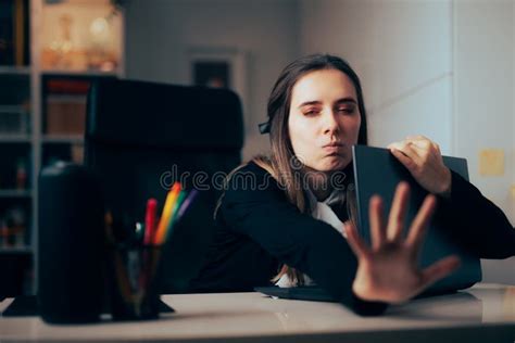 Woman Protecting Her Laptop Screen Worried About Internet Security Stock Photo Image Of Laptop