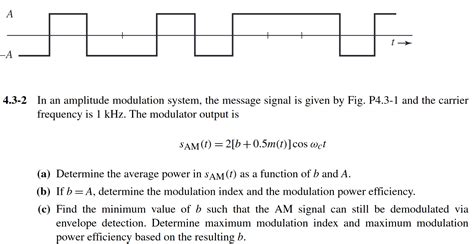 4 3 2 In An Amplitude Modulation System The Message Signal Is Given B
