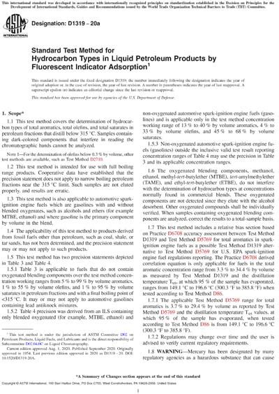 Astm D1319 20a Standard Test Method For Hydrocarbon Types In Liquid