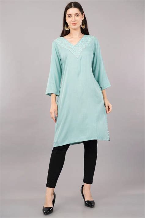 Buy Shruthi Women Kurti V Neck Straight Kurta With Embroidered Neckline For Women Online At Best