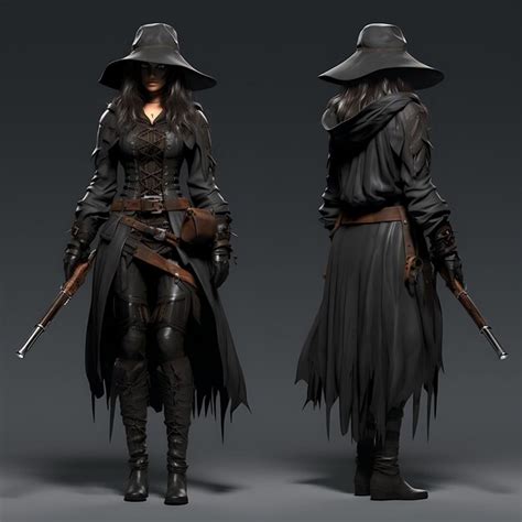 Premium Photo 3d Character Female Witch Hunter Sleek Dark Holding A