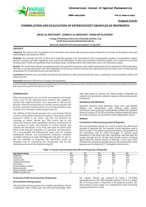 Pdf Formulation And Evaluation Of Effervescent Granules Of Ibuprofen