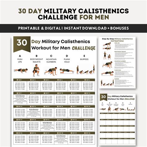30 Day Military Calisthenics Challenge For Men Printable Bodyweight