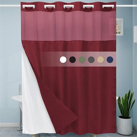 Eutxl Burgundy No Hook Shower Curtain With Snap In Liner