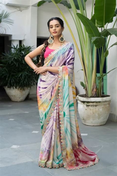 1549 Multicolor Chinon With Print Saree Designerkloth Fancy