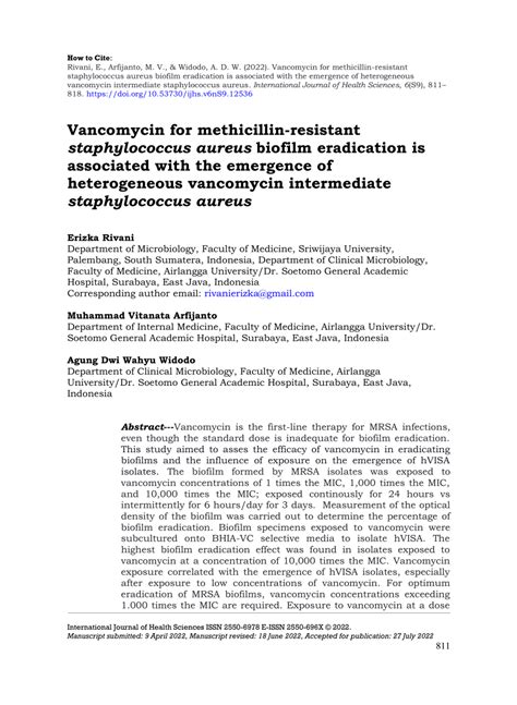 Pdf Vancomycin For Methicillin Resistant Staphylococcus Aureus