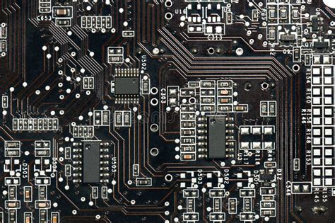 Printed Circuit Board And Microchip Or Cpu Closeup Electronic Component For Digital Equipment