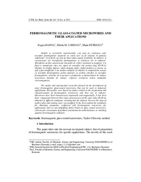 Pdf Ferromagnetic Glass Coated Microwires And Their Aplications