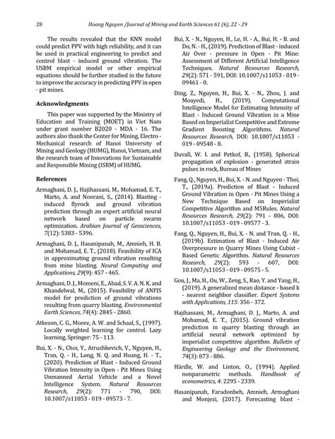 application of the k nearest neighbors algorithm for predicting blast