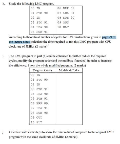 Solved Example 8 Exercise Execution Speed Of Lmc Programs