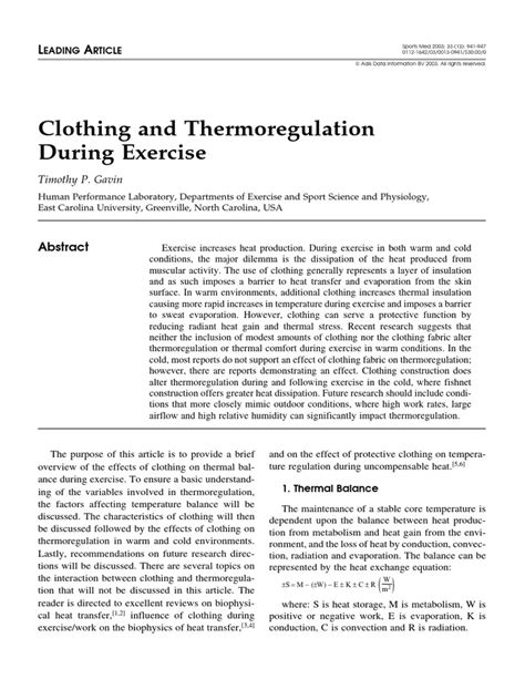 Gavin Clothing And Thermoregulation During Exercise 2003 Pdf Gavin Clothing And Thermoregulation During Exercise 2003 Pdf