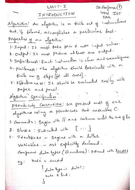 DAA UNIT 1 Good Notes Design And Analysis Of Algorithms Studocu