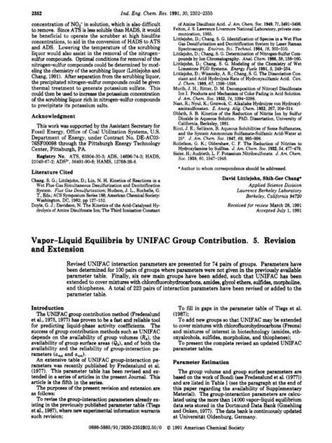 revised unifac group contribution parameters for vapor liquid