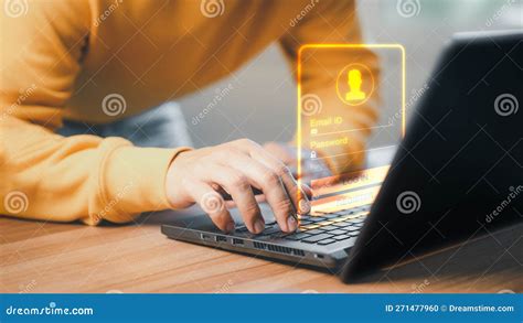 Man Typing His User And Password On A Computer Laptop Cyber Security Concept To Protect Data