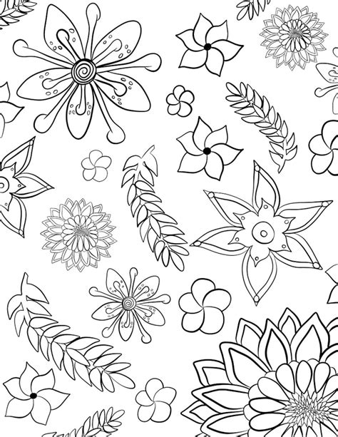 Flower Pattern Printable Coloring Page Etsy