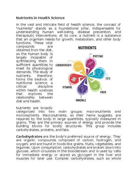 Nutrient Health Worksheet For Sub Plan Or Classwork And Homework Tpt