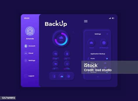 Backup Application Tablet Interface Vector Template Mobile App Page Night Mode Design Layout