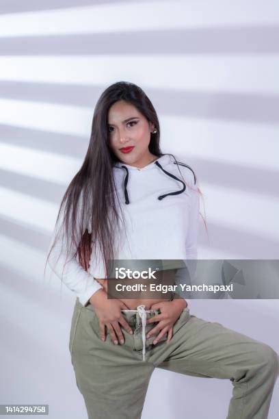 Portrait Latina Girl With Long Black Hair Isolated On White Background
