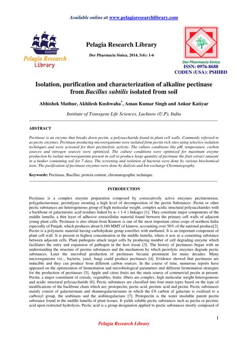 Pdf Isolation Purification And Characterization Of Alkaline