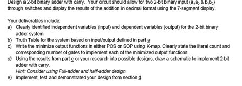 Solved Design A Bit Binary Adder With Carry Your Circuit Chegg Com