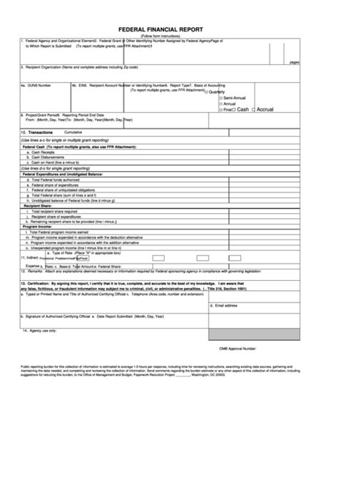 Federal Financial Report Form With Ffr Attachment Printable Pdf Download