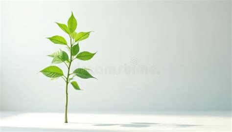 Single Delicate Green Sapling Grows In Isolation Against Clean White Backdrop Vibrant Leaves