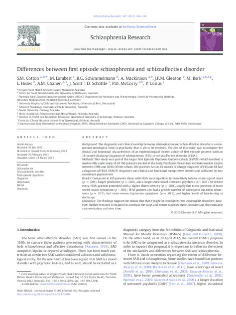 Pdf Differences Between First Episode Schizophrenia And Schizoaffective Disorder