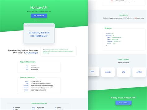 Holiday Api Redesign Landing Page