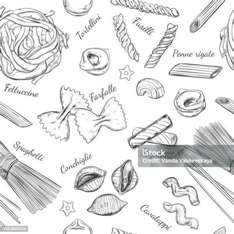 이탈리안 파스타 세트 파스타의 종류 벡터 손으로 그린 그림입니다 흰색에 격리 된 개체입니다 스케치 스타일 개체 그룹에 대한 스톡 벡터 아트 및 기타 이미지 Istock