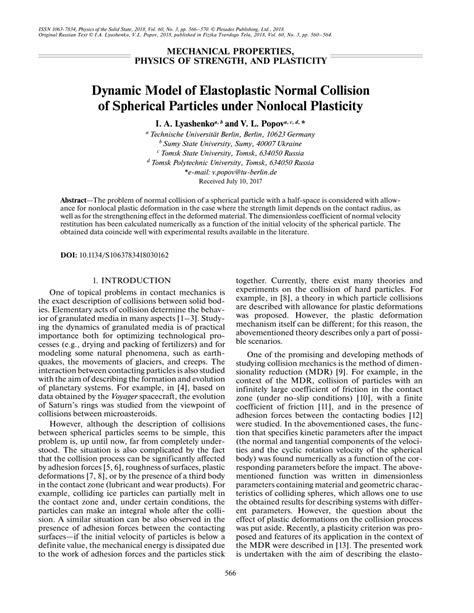 Pdf Dynamic Model Of Elastoplastic Normal Collision Of Spherical