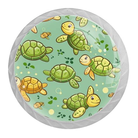 4 Pcs Cabinet Knobs With Seamless Cartoon Turtle Print Cabinet Pull Handle Kitchen Dresser Door