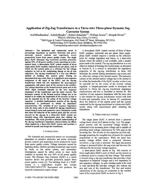 Application Of Zig Zag Transformers In A Three Wire Three Phase Dynamic Sag Corrector System