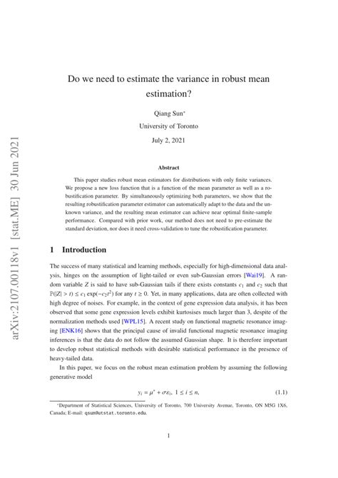 Pdf Do We Need To Estimate The Variance In Robust Mean Estimation