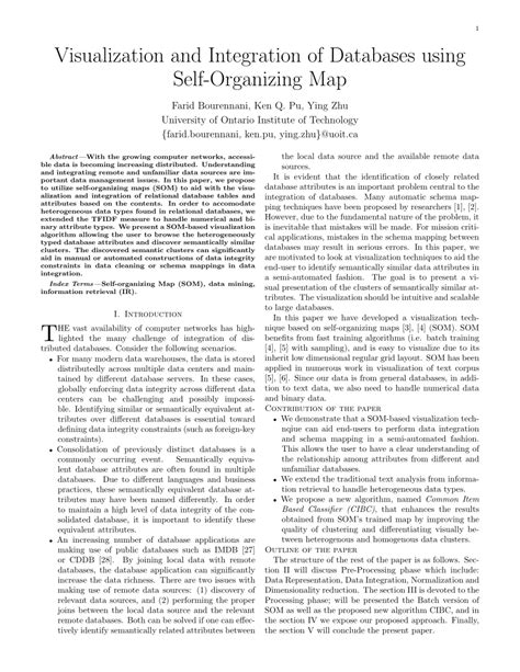 Pdf Visualization And Integration Of Databases Using Self Organizing Map