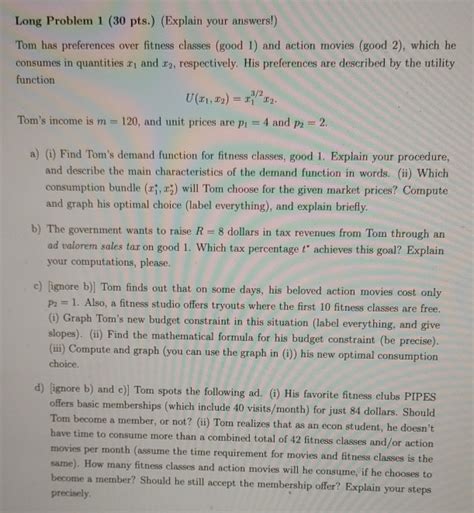 solved long problem 1 30 ﻿pts explain your answers tom