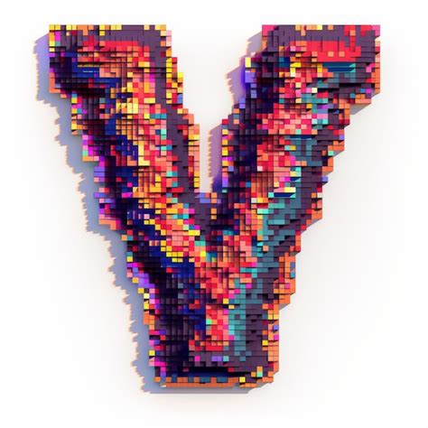 Letter V In 8bit Voxel Pixel Art Style Isolated On White Ideal For