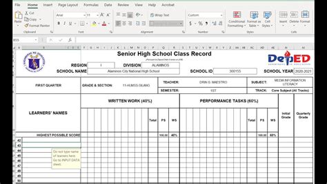 Free Download Modified E Class Record For Senior High School 2020 2021 Youtube
