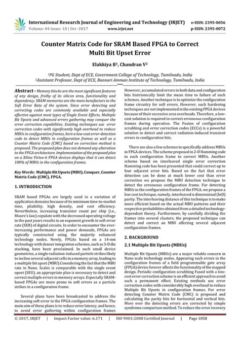 Counter Matrix Code For Sram Based Fpga To Correct Multi Bit Upset