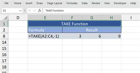 How To Use Take Function On Excel