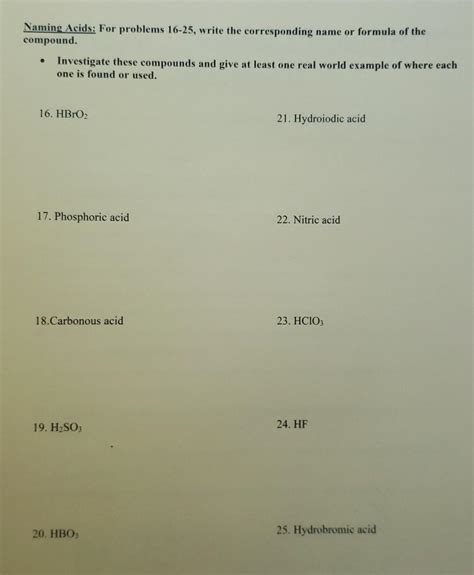 Solved Naming Acids For Problems 16 25 Write The