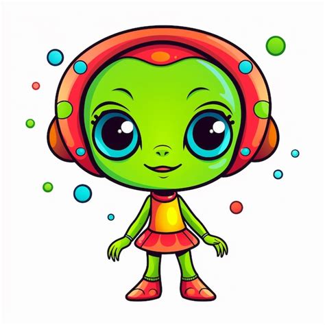 Cartoon Alien Girl With Big Eyes And A Red Hat Generative Ai Premium