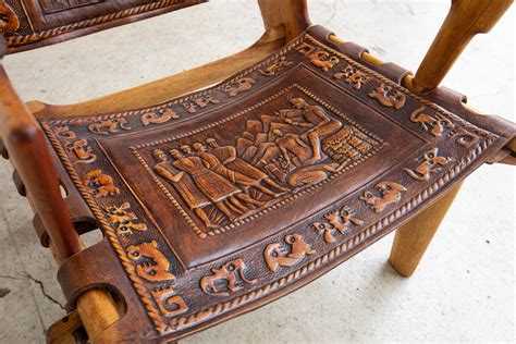 Vintage Angel Pazmino Fruitwood And Hand Tooled Leather Lounge Chair Ecuador For Sale At 1stdibs