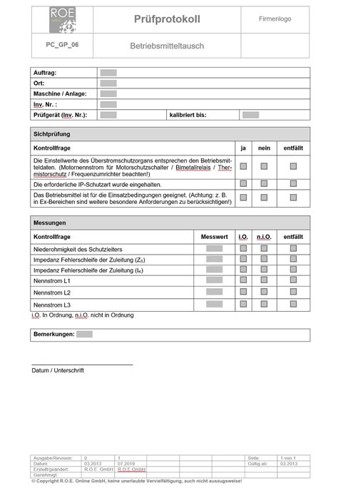 Prüfprotokoll Betriebsmitteltausch Check It Musterchecklisten