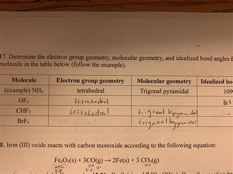 Solved 17 Determine The Electron Group Geometry Molecular