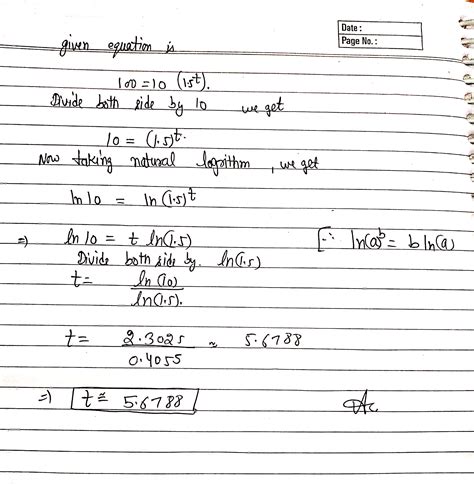Solved How To Solve For T Using Natural Logarithm Chapter Section Course Hero