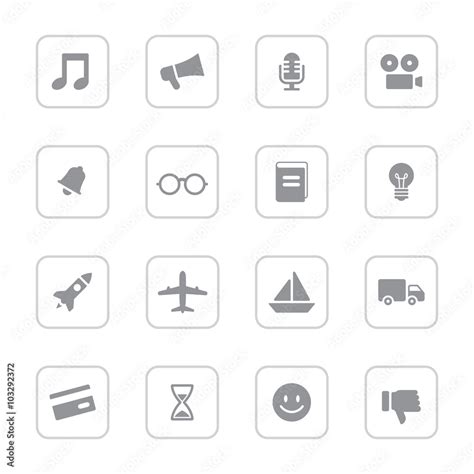Gray Web Icon Set 5 With Rounded Rectangle Frame For Web Design User Interface Ui
