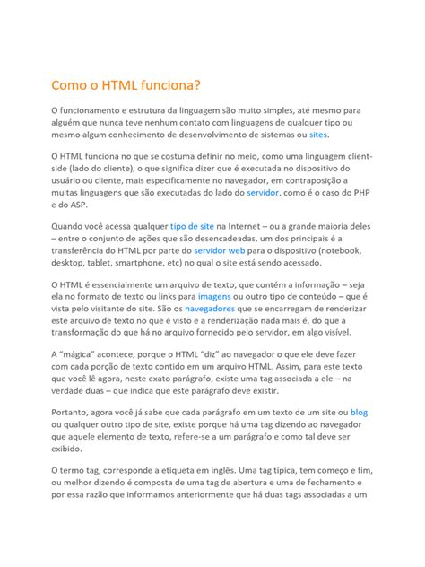 O Que É Html Qual Sua História E Importância Pdf Html Sites