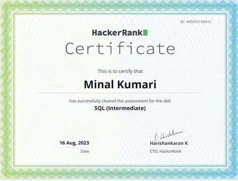 Minal Kumari On Linkedin Sqlcertified Hackerrank Masaischool